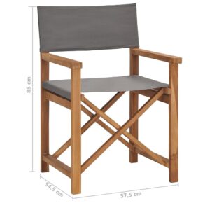 vidaXL Director's Chair, Made with Solid Teak Wood in Gray Finish, Foldable, Indoor, Outdoor, Lightweight Portable Balcony and Garden Furniture, Easy Assembly Required