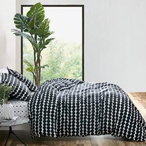 MARIMEKKO - Queen Duvet Cover Set, Cotton Bedding with Matching Shams & Button Closure, All Season Home Decor (Rasymatto Black, Queen)