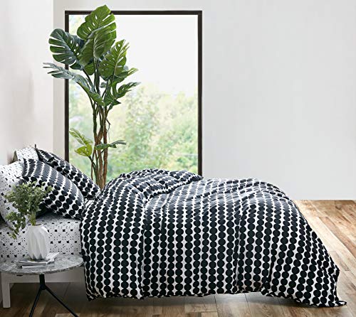 MARIMEKKO - Queen Duvet Cover Set, Cotton Bedding with Matching Shams & Button Closure, All Season Home Decor (Rasymatto Black, Queen)