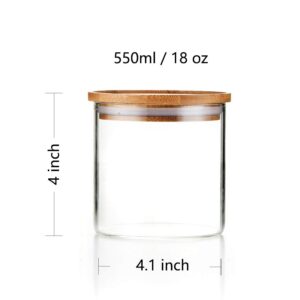 Sweejar 18 OZ Glass Food Storage Jar with Lid(set of 3),Airtight Canisters for Bathroom,Kitchen Container with Bamboo Cover for Serving Tea, Coffee, Spice and More