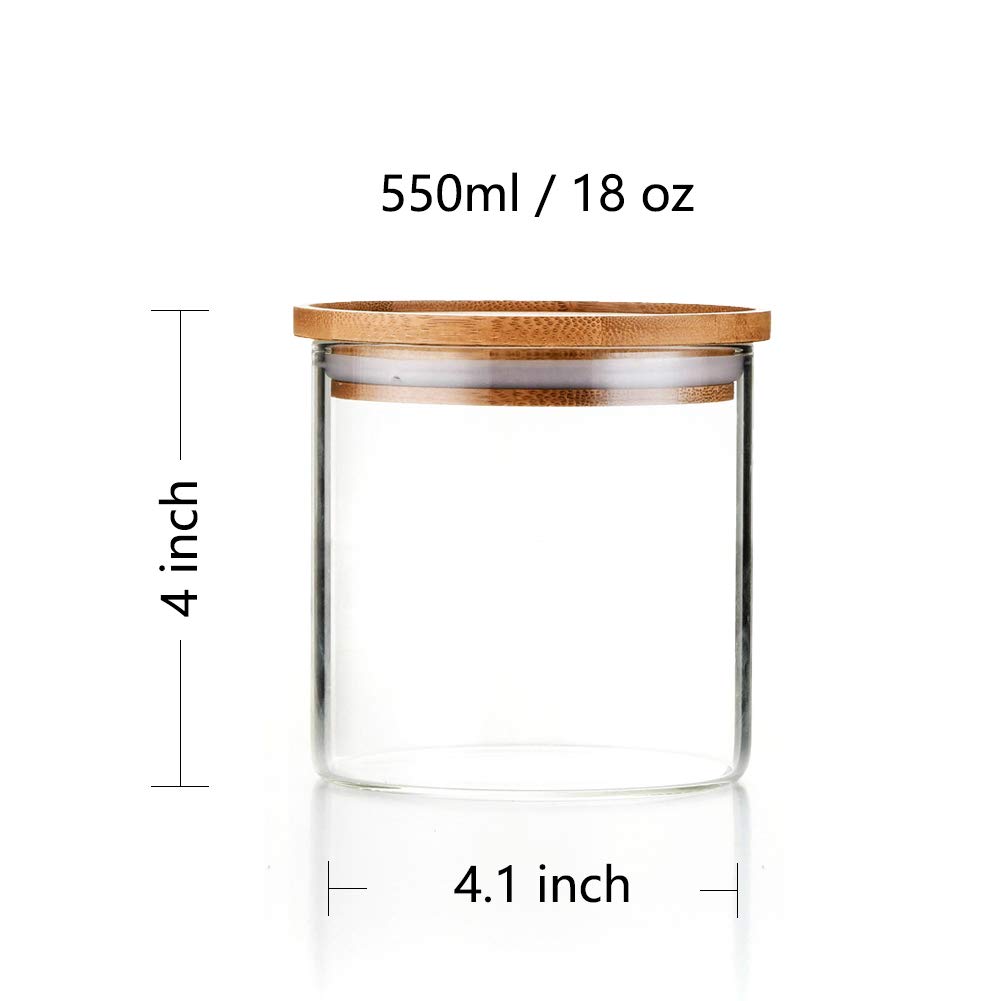 Sweejar 18 OZ Glass Food Storage Jar with Lid(set of 3),Airtight Canisters for Bathroom,Kitchen Container with Bamboo Cover for Serving Tea, Coffee, Spice and More