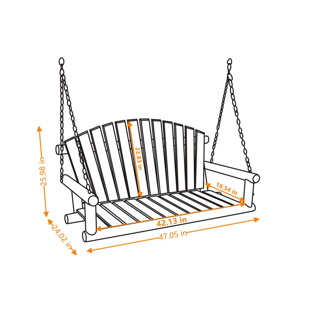 Wooden Porch Swing Outdoor Bench Swing Chair 2-Seater W/Hanging Chains for Patio Garden Backyard, Heavy Duty 800 LBS, 4 Ft, Unfinished