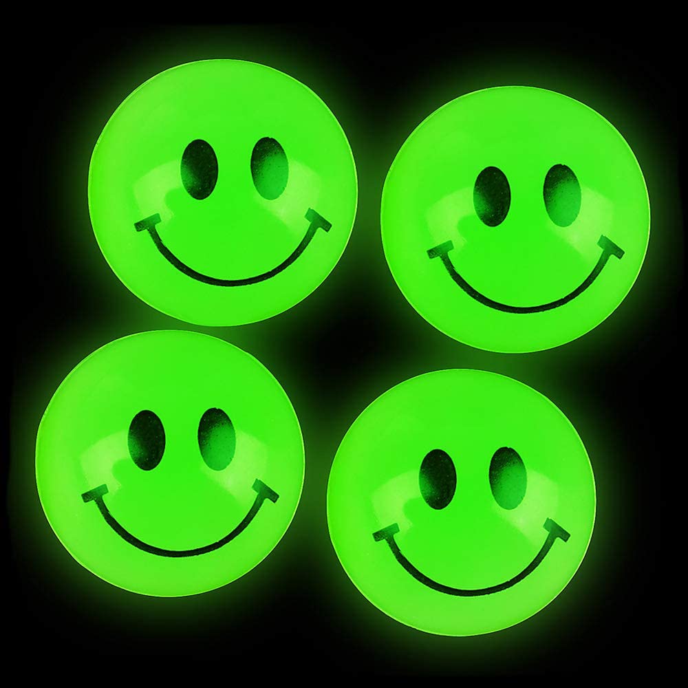 Bedwina Bulk Bouncy Balls Glow in The Dark - 144 Pcs (1inch / 27mm) Diameter, High Bouncing, Small Rubber Smile Face Bouncing Balls for Kids, Vending Machines, Party Favor