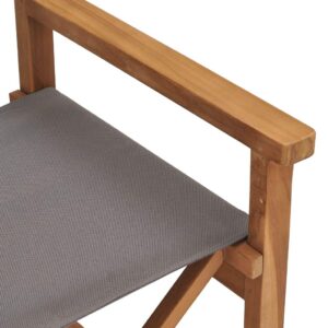 vidaXL Director's Chair, Made with Solid Teak Wood in Gray Finish, Foldable, Indoor, Outdoor, Lightweight Portable Balcony and Garden Furniture, Easy Assembly Required