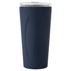 Vinglacé Stainless Steel Drink Tumbler- Insulated Hot and Cold Beverage Cup with Glass Insert and Lid, 14 oz, Navy