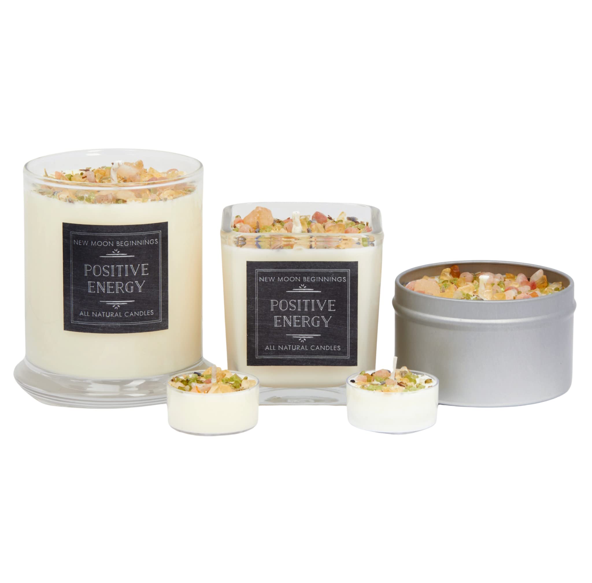 Positive Energy Candle by New Moon Beginnings Herb & Crystal Candles - Energy clearing - All Natural Essential Oil & Soy Candle - Lavender Eucalyptus Rosemary (Positive Energy, 6 Pack Tealights)