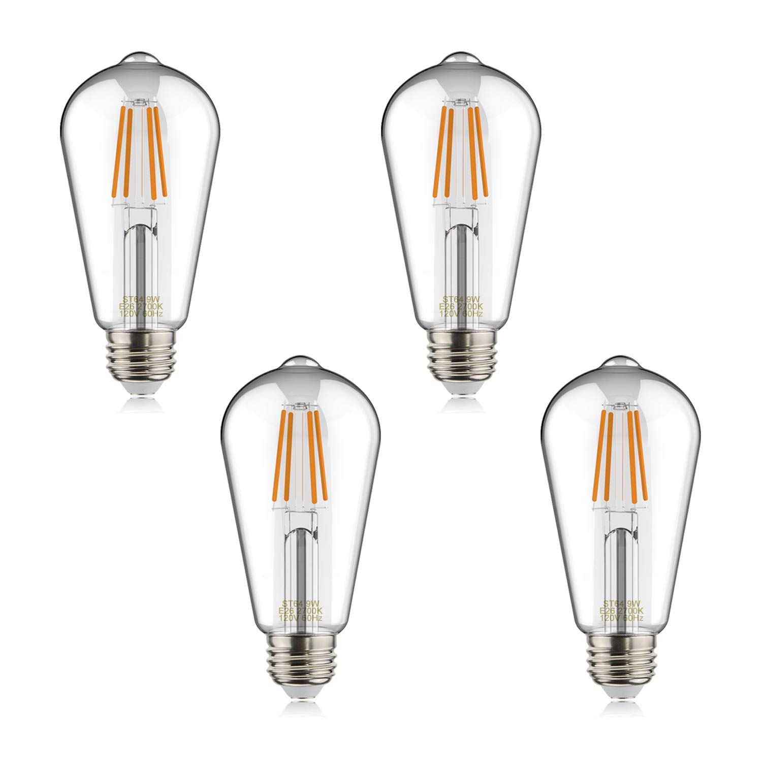 helloify ST64 LED Filament Bulbs, 100W Equivalent, Edison Vintage Dimmable Energy Efficient Lamp for Pendant Wall Light Fixtures Office Bedroom Bathroom, E26 Base, Warm White 2700K, 4PCS