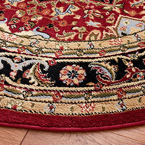 SAFAVIEH Lyndhurst Collection 3'3" Round Red / Black LNH330B Traditional Oriental Non-Shedding Dining Room Entryway Foyer Living Room Bedroom Area Rug