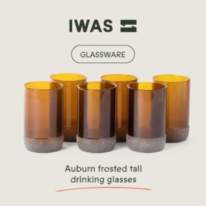 IWAS Upcycled Tall Auburn Drinking Glasses | 350 ML | 12 OZ | Set of 6 | Sustainable Water and Cocktail Glasses For Home | Light Brown Glasses