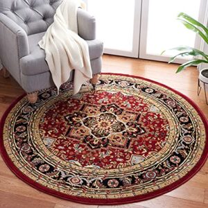 safavieh lyndhurst collection 3'3" round red / black lnh330b traditional oriental non-shedding dining room entryway foyer living room bedroom area rug