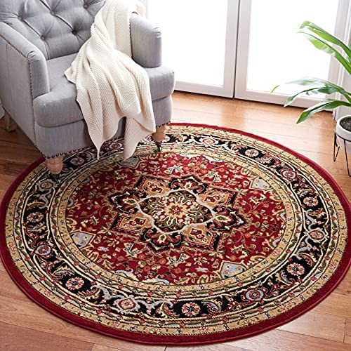 SAFAVIEH Lyndhurst Collection 3'3" Round Red / Black LNH330B Traditional Oriental Non-Shedding Dining Room Entryway Foyer Living Room Bedroom Area Rug