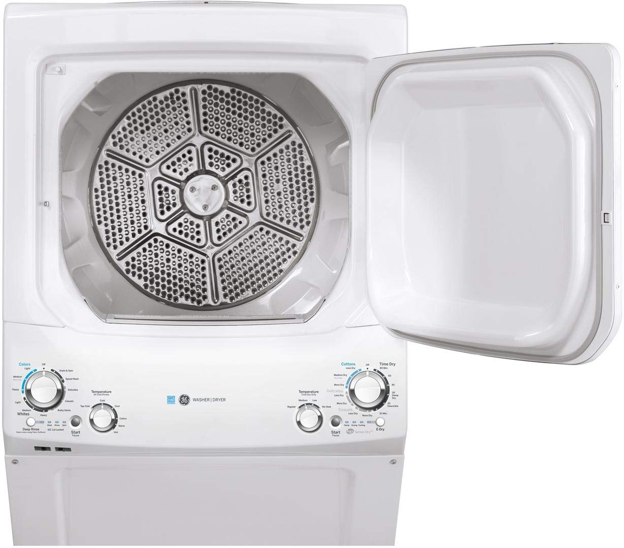 GE GUD27GESNWW 27" Gas Laundry Center with 3.8 cu. ft. Washer Capacity and 5.9 cy. ft. Dryer Capacity in White