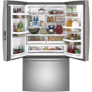 GE Profile PWE23KYNFS 36 Energy Star Counter Depth French Door Refrigerator with 23.1 cu. ft. Capacity Internal Water Dispenser TwinChill Evaporator and Showcase LED Lighting in Fingerprint Resistant Stainless Steel