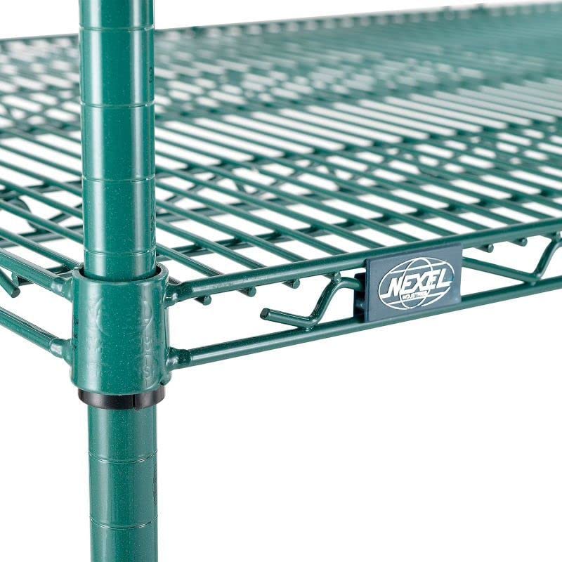 Nexel 21" x 30" x 74", 4 Tier Adjustable Wire Shelving Unit, NEXGuard Anti-Microbial Agent, NSF Listed Commercial Storage Rack, Poly-Green, Leveling feet