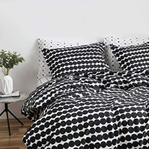 MARIMEKKO - Queen Duvet Cover Set, Cotton Bedding with Matching Shams & Button Closure, All Season Home Decor (Rasymatto Black, Queen)