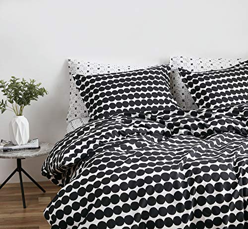 MARIMEKKO - Queen Duvet Cover Set, Cotton Bedding with Matching Shams & Button Closure, All Season Home Decor (Rasymatto Black, Queen)