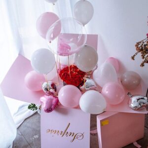 birthday surprise box for women explosion gift box balloon box - 19x19x19 inches for marriage proposal birthday party christmas any surprise event available (pink box + balloons)