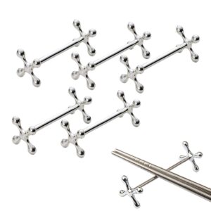 mulhue 6 pcs stainless steel chopsticks rest spoons stand forks knifes holder rack stand metal craft table decoration (silver)