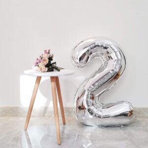 2pcs 40 Inch Number Balloon Foil Balloons Number 22 Jumbo Giant Balloons Prom Balloon Mylar Huge Number Balloon for Birthday Party Decoration Wedding Anniversary, XXXL Silver 22 Number Balloon