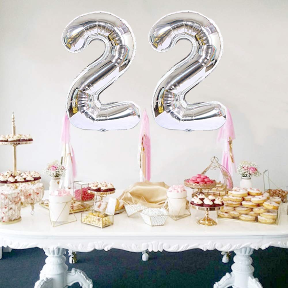 2pcs 40 Inch Number Balloon Foil Balloons Number 22 Jumbo Giant Balloons Prom Balloon Mylar Huge Number Balloon for Birthday Party Decoration Wedding Anniversary, XXXL Silver 22 Number Balloon