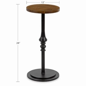 Kate and Laurel Stratton Rustic Pedestal Table, 12" x 12" x 26", Rustic Caramel and Black, Decorative Pedestal Table for Smaller Living Areas