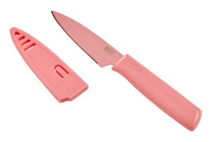 kuhn rikon colori non-stick straight paring knife with safety sheath, 4 inch/10.16 cm blade, bubble gum