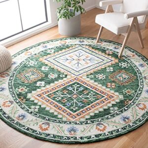 safavieh aspen collection 7' round green/ivory apn706y handmade moroccan boho tribal wool area rug