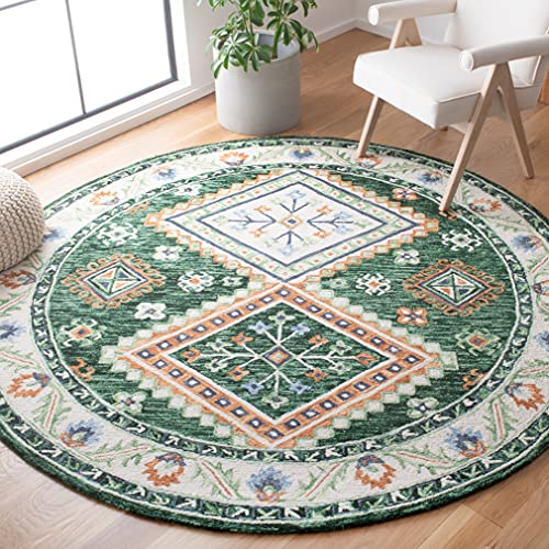 SAFAVIEH Aspen Collection 7' Round Green/Ivory APN706Y Handmade Moroccan Boho Tribal Wool Area Rug