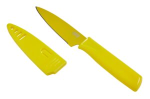 kuhn rikon colori non-stick straight paring knife with safety sheath, 4 inch/10.16 cm blade, lemon