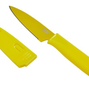 Kuhn Rikon Colori Non-Stick Straight Paring Knife with Safety Sheath, 4 inch/10.16 cm Blade, Lemon