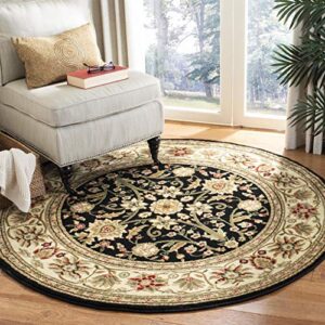 safavieh lyndhurst collection 6' round black/ivory lnh212a traditional oriental non-shedding dining room entryway foyer living room bedroom area rug