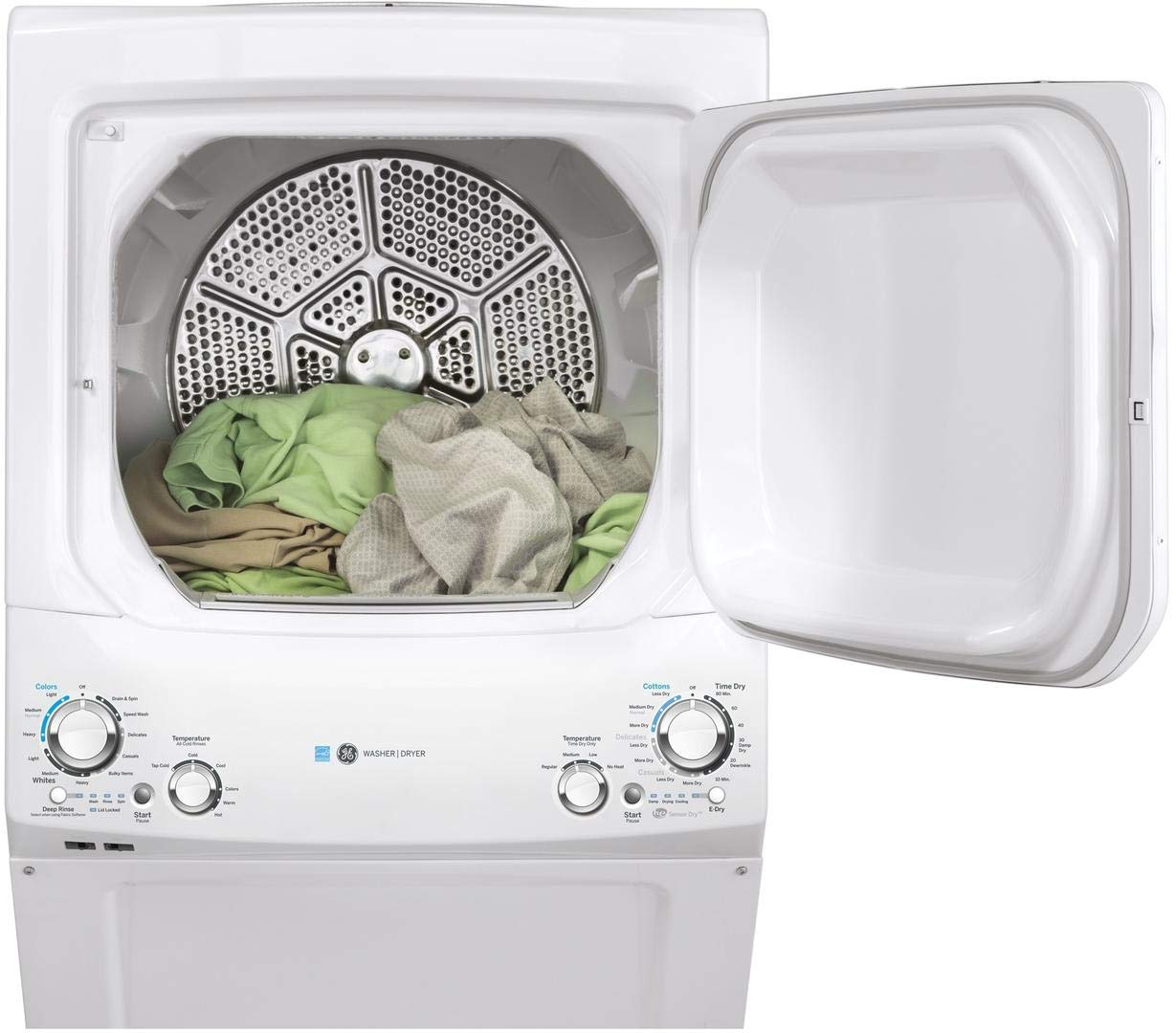 GE GUD27GESNWW 27" Gas Laundry Center with 3.8 cu. ft. Washer Capacity and 5.9 cy. ft. Dryer Capacity in White