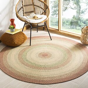 safavieh braided collection 5' round rust / multi brd303a handmade country cottage reversible area rug