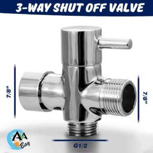 AVAbay All Brass T-Valve with Shut-Off Adapter, 3-Way Tee Connector with Chrome Finish, 3-Way T-Adapter with Shut Off Valve, T Adapter for Handheld Toilet Bidet Spray, 7/8"×7/8"×G1/2