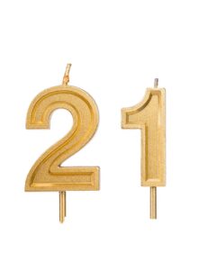 2.76 inch gold 21st birthday candles,number 21 & 12 cake topper for birthday decorations