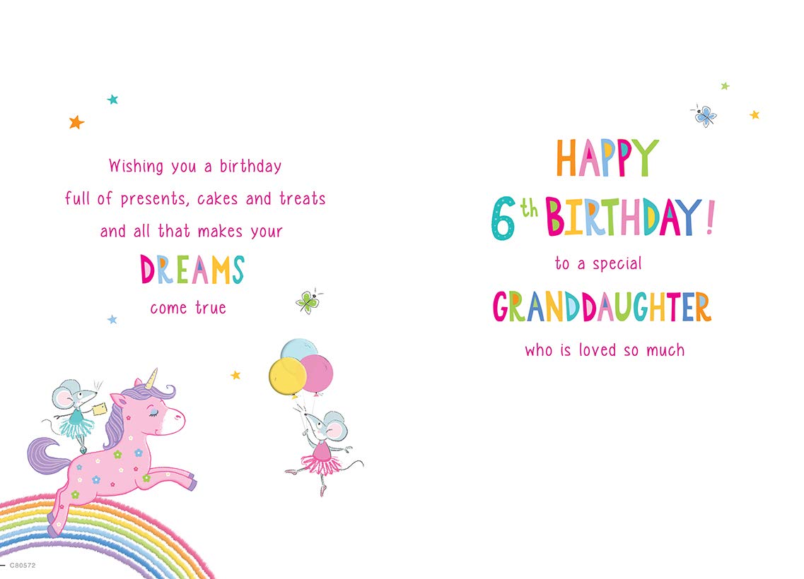 Regal Publishing Juvenile Birthday Card Age 6 Granddaughter - 9 x 6 inches -