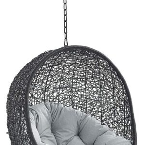 Modway EEI-3635-BLK-GRY Encase Wicker Rattan Outdoor Patio Swing Chair with Hanging Steel Chain in Black Gray