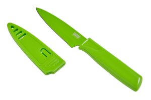 kuhn rikon colori non-stick straight paring knife with safety sheath, 4 inch/10.16 cm blade, lime