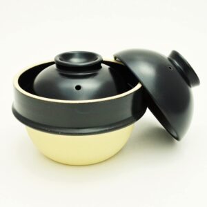 Tsukamoto Mashiko Ware Kamacco KM-2 Rice Earthenware Pot, 1 Cup, Black, 5.5 inches (14 cm)