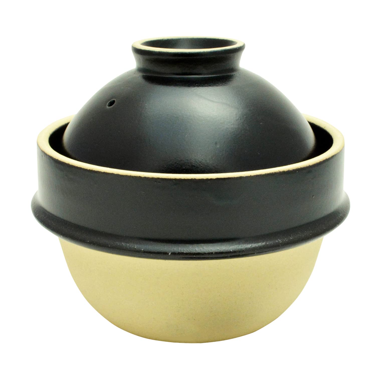 Tsukamoto Mashiko Ware Kamacco KM-2 Rice Earthenware Pot, 1 Cup, Black, 5.5 inches (14 cm)