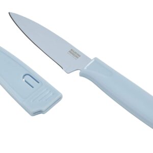 Kuhn Rikon Colori Non-Stick Straight Paring Knife with Safety Sheath, 4 inch/10.16 cm Blade, Sea Salt