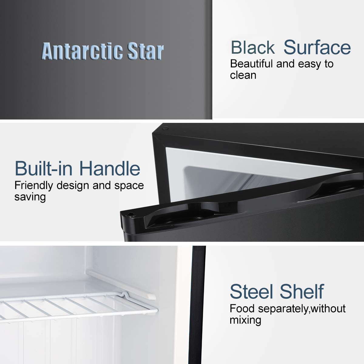 Antarctic Star Upright Freezer 3.0 Cu.ft, Compact Mini Freezer with Reversible Single Door, Temperature Control, Removable Shelves, Small freezer Stainless Steel for Dorms Home Office, Black