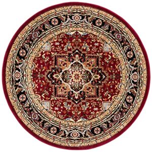 SAFAVIEH Lyndhurst Collection 3'3" Round Red / Black LNH330B Traditional Oriental Non-Shedding Dining Room Entryway Foyer Living Room Bedroom Area Rug