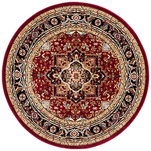 SAFAVIEH Lyndhurst Collection 3'3" Round Red / Black LNH330B Traditional Oriental Non-Shedding Dining Room Entryway Foyer Living Room Bedroom Area Rug