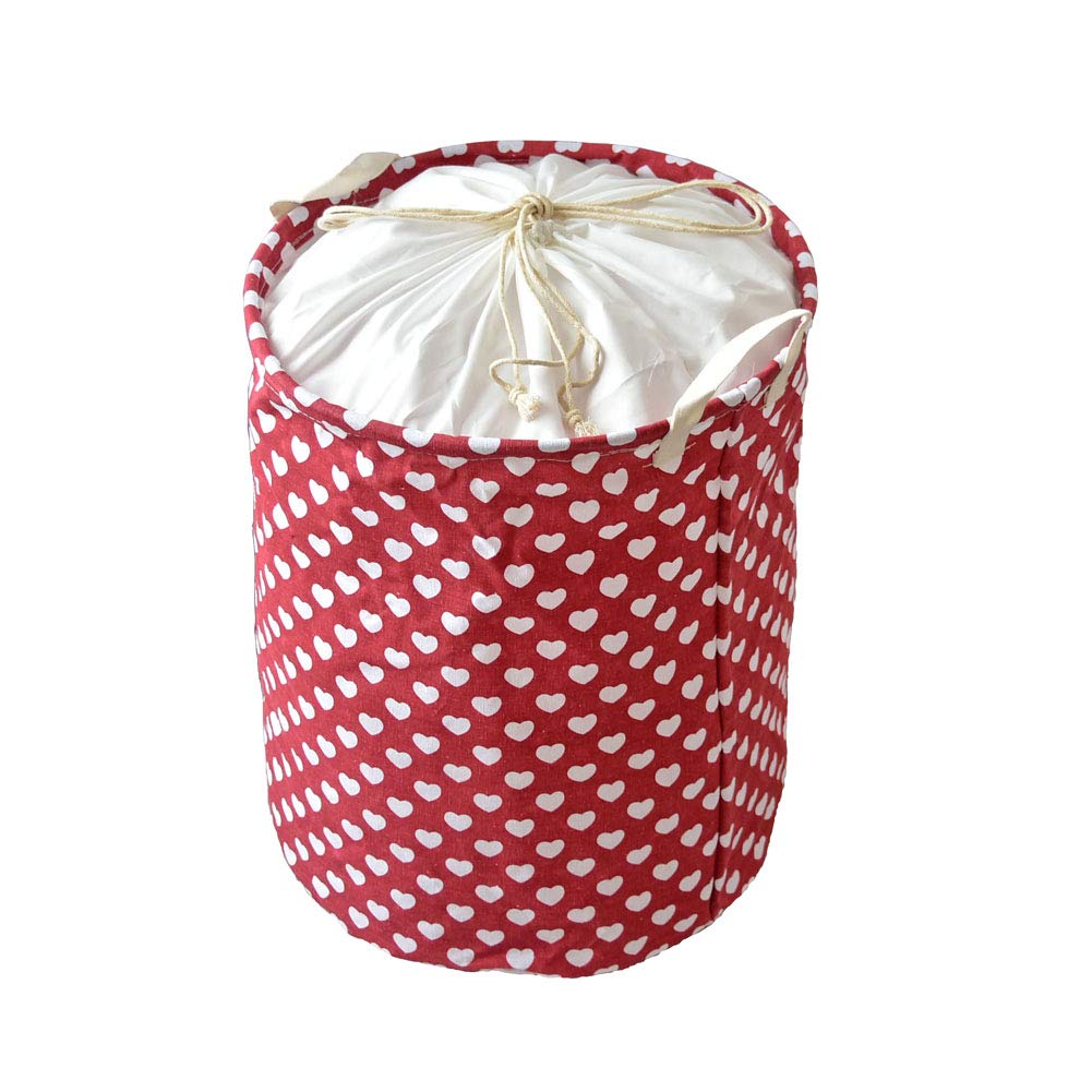 DuShow Drawstring Laundry Hamper,Red Large Size Laundry Basket with Handles,Foldable Canvas Laundry Hamper for Home,Dirty Clothing,Kids Toy Organizer