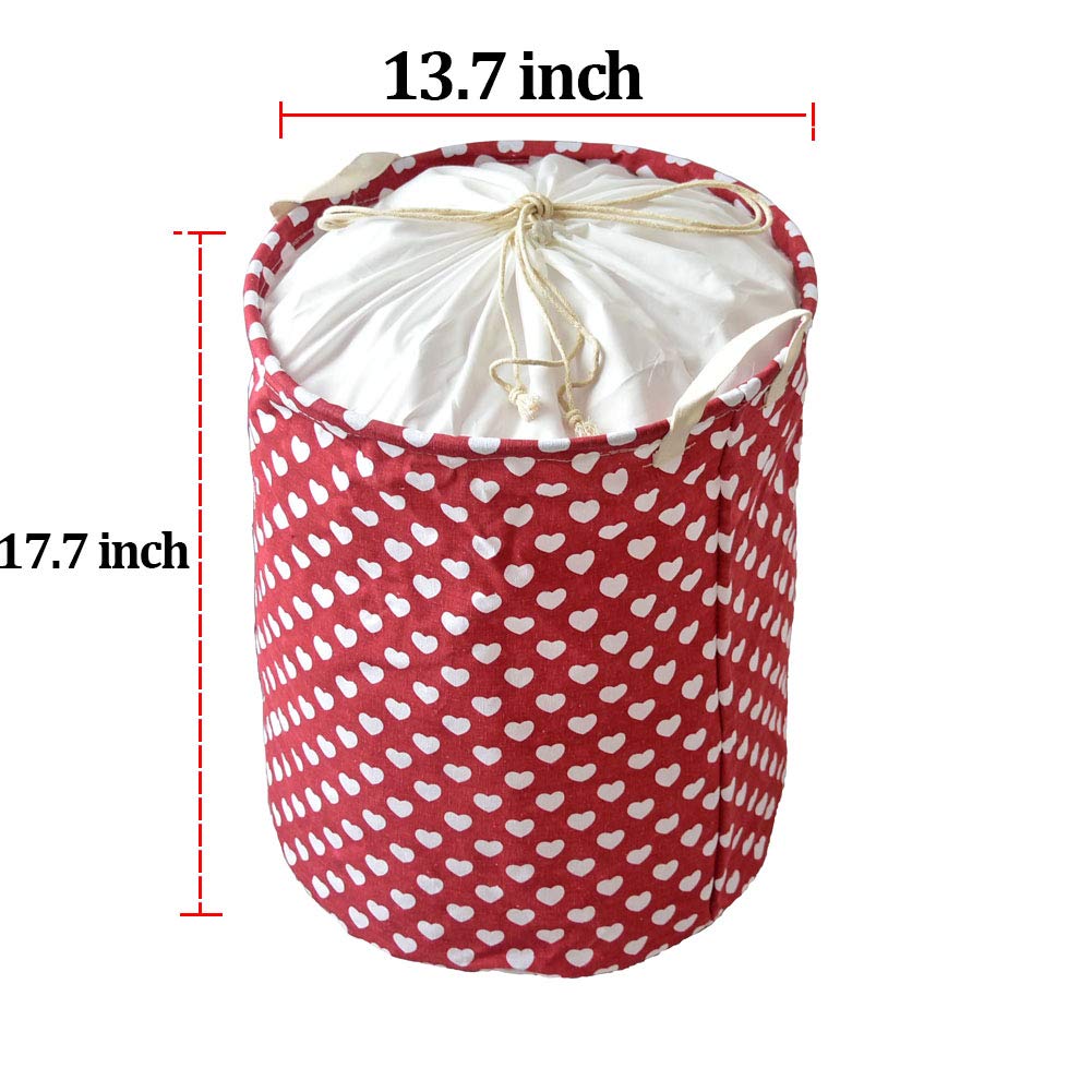 DuShow Drawstring Laundry Hamper,Red Large Size Laundry Basket with Handles,Foldable Canvas Laundry Hamper for Home,Dirty Clothing,Kids Toy Organizer