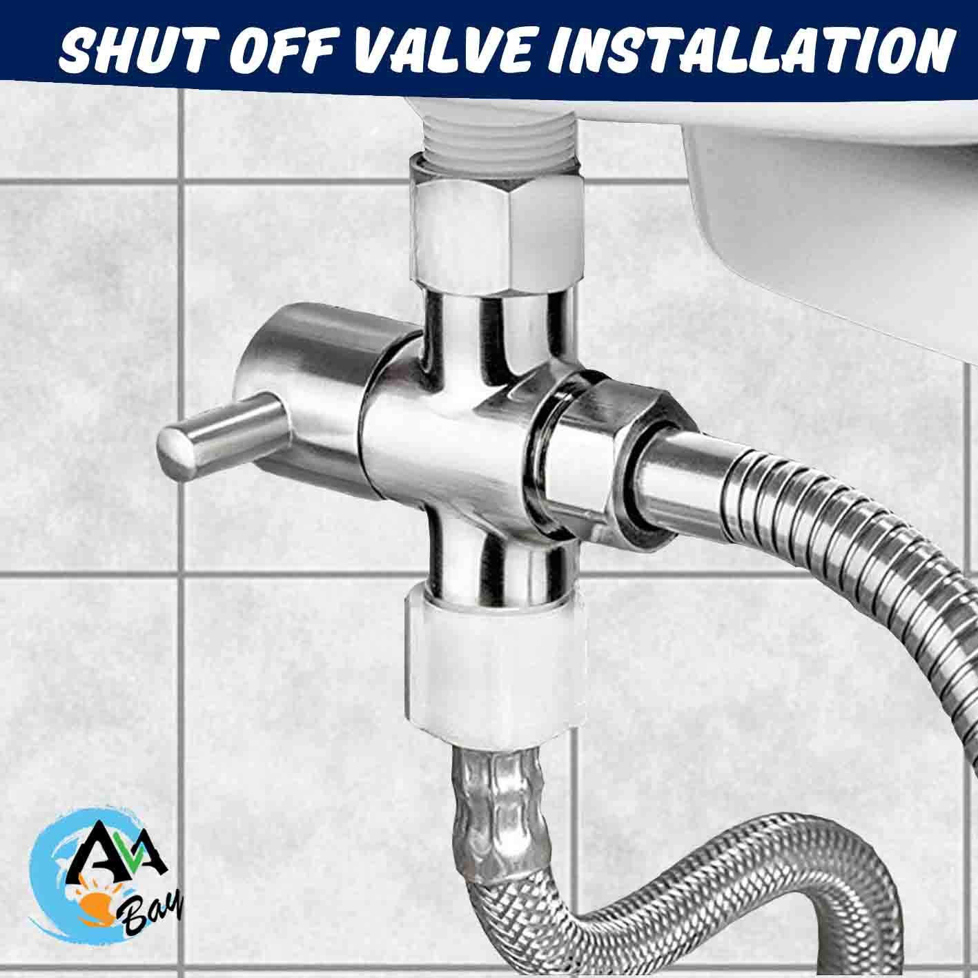 AVAbay All Brass T-Valve with Shut-Off Adapter, 3-Way Tee Connector with Chrome Finish, 3-Way T-Adapter with Shut Off Valve, T Adapter for Handheld Toilet Bidet Spray, 7/8"×7/8"×G1/2