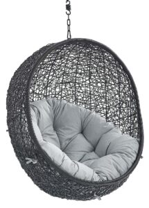 modway eei-3635-blk-gry encase wicker rattan outdoor patio swing chair with hanging steel chain in black gray