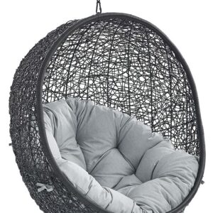 Modway EEI-3635-BLK-GRY Encase Wicker Rattan Outdoor Patio Swing Chair with Hanging Steel Chain in Black Gray