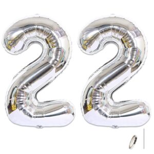 2pcs 40 inch number balloon foil balloons number 22 jumbo giant balloons prom balloon mylar huge number balloon for birthday party decoration wedding anniversary, xxxl silver 22 number balloon